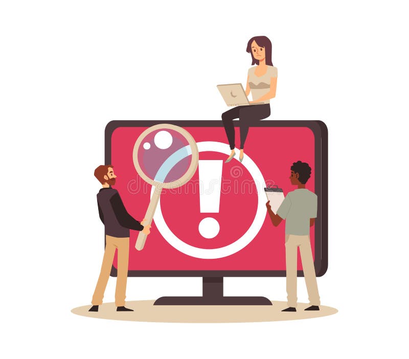 Operating System Error Warning On Screen Flat Vector Illustration