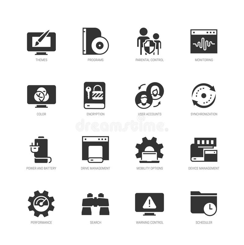 Operating System and Its Management Icons in Thin Line Style Stock ...