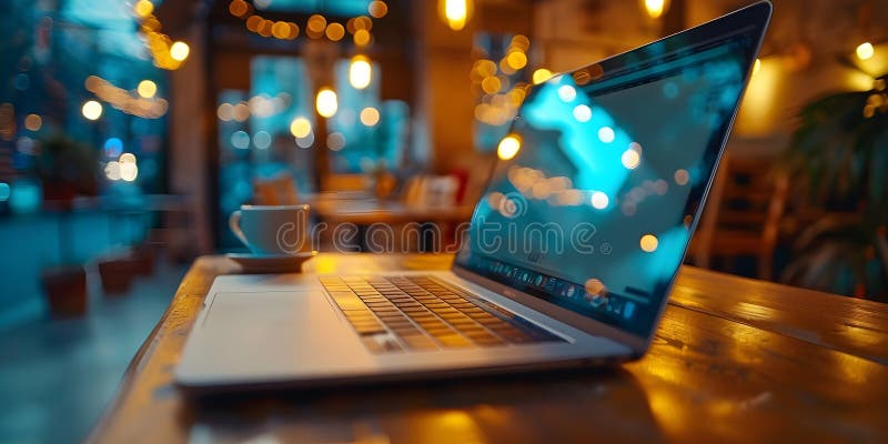 Operating System Keyboard on Blurred Laptop Screen in Coffee Shop ...