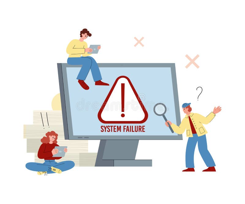 Operating System OS Error with People Near Computer, Flat Vector ...