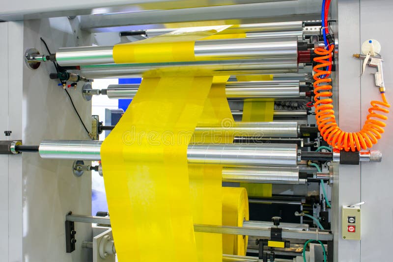 The Operation of Automatic Plastic Bag Production Machine. Close-up of ...