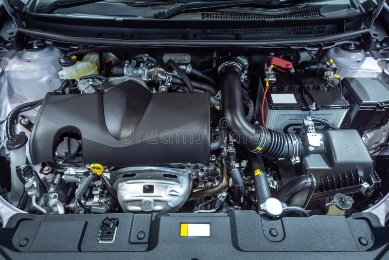 Operation of the Engine in the Engine Compartment of the Car Stock ...