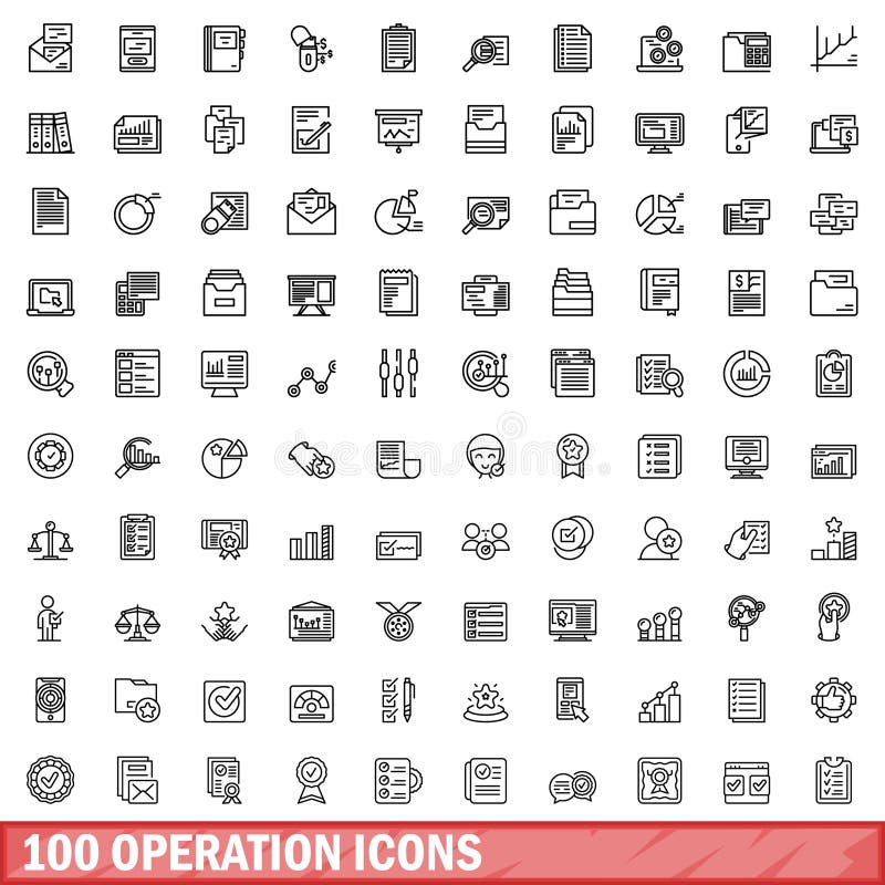 100 Operation Icons Set, Outline Style Stock Vector - Illustration of ...