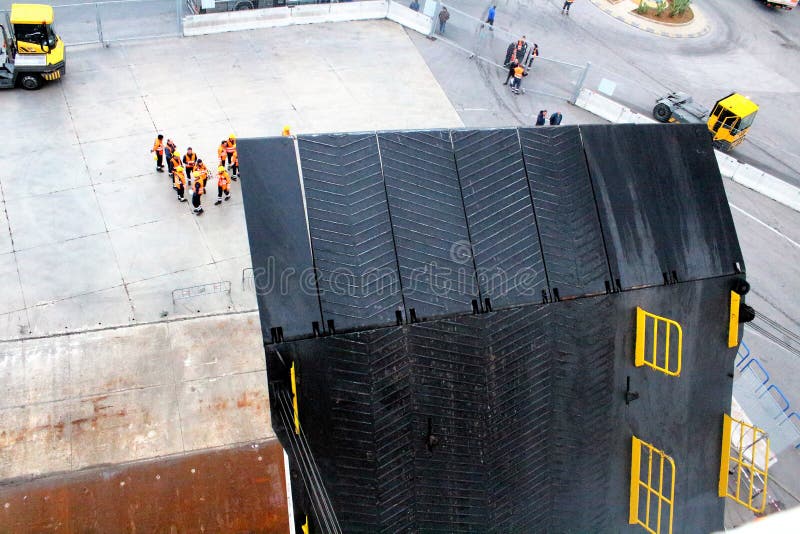 Operation of Opening the Cruise Ferry Mobile Bridge after Docking Stock ...