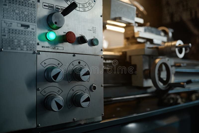 Operation Panel of Professional Lathe Turning Machine Closeup Veiw ...