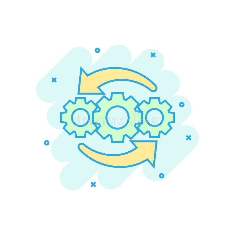 Operation Project Icon in Comic Style. Gear Process Vector Cartoon ...