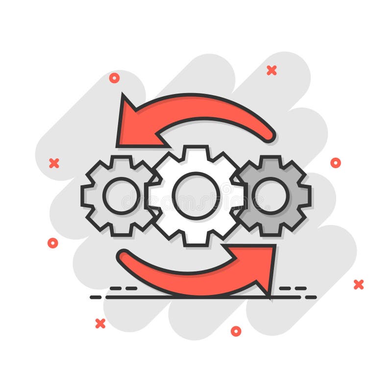 Operation Project Icon in Comic Style. Gear Process Vector Cartoon ...