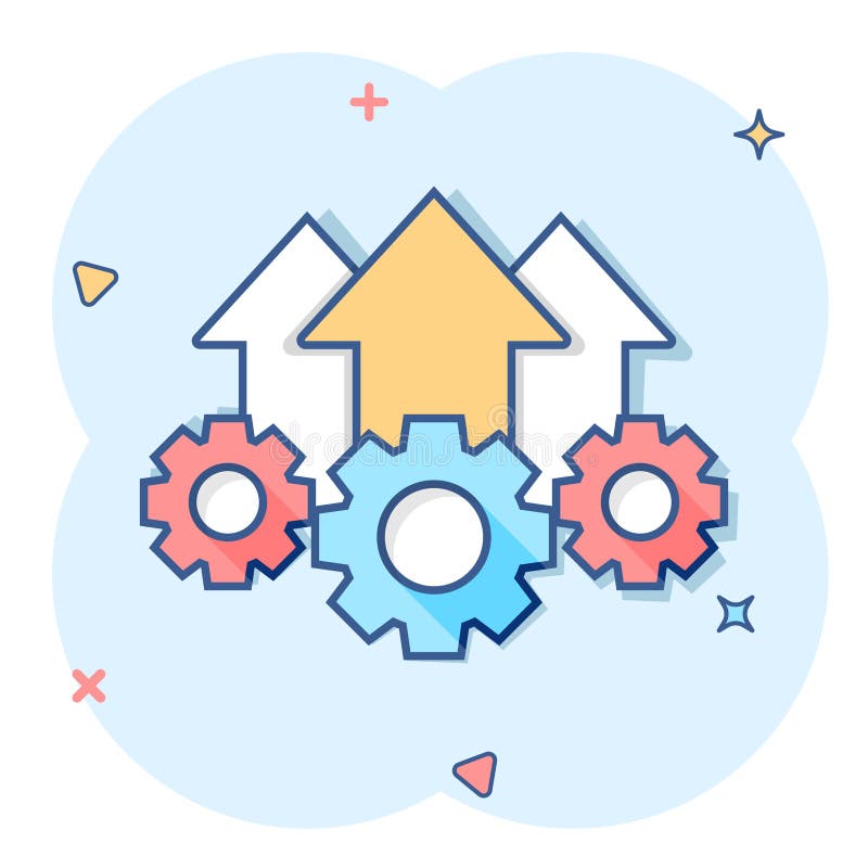 Operation Project Icon in Comic Style. Gear Process Vector Cartoon ...