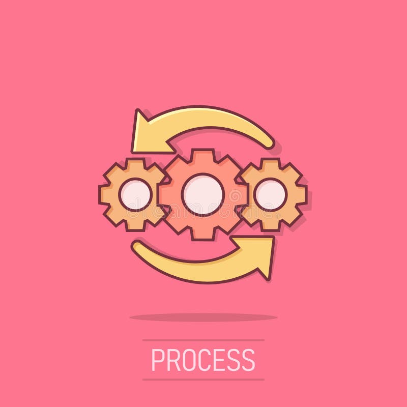 Operation Project Icon in Comic Style. Gear Process Vector Cartoon ...
