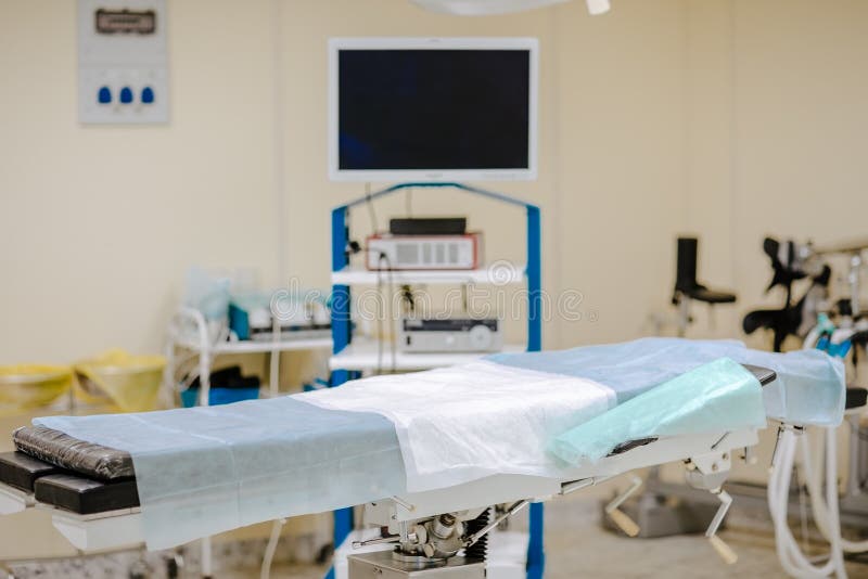 Operation Room with Medical Bed and Equipment. Copy Space Stock Photo ...