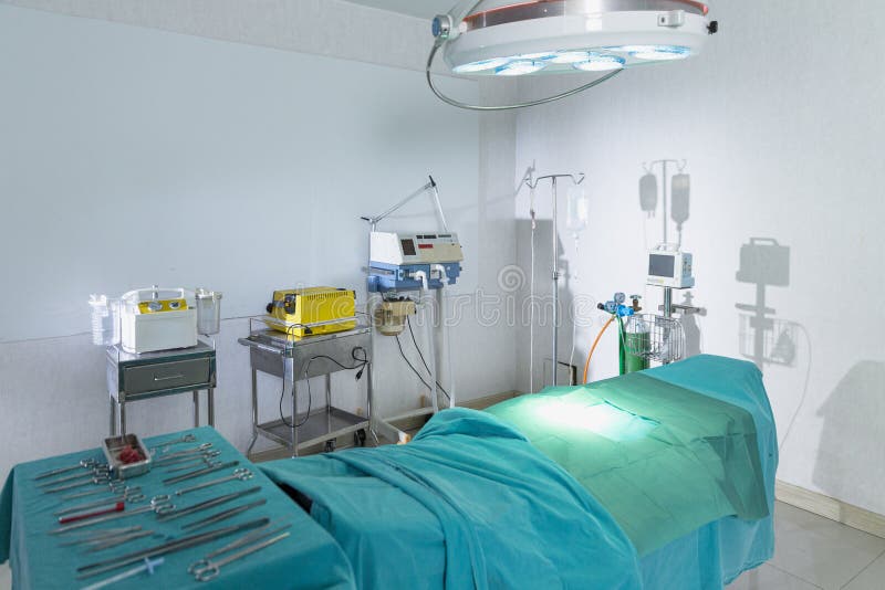 Operation Room with Surgical Equipment. Knives, Scissors, Forceps ...