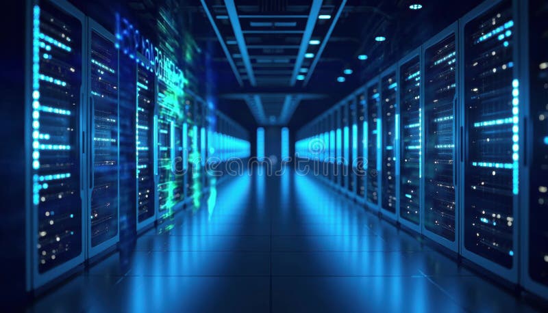 Operational Server Racks Illuminated by Blue Lights Technological ...