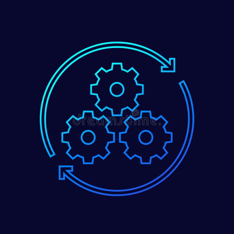 Operations, Process Line Icon with Gears Stock Vector - Illustration of ...