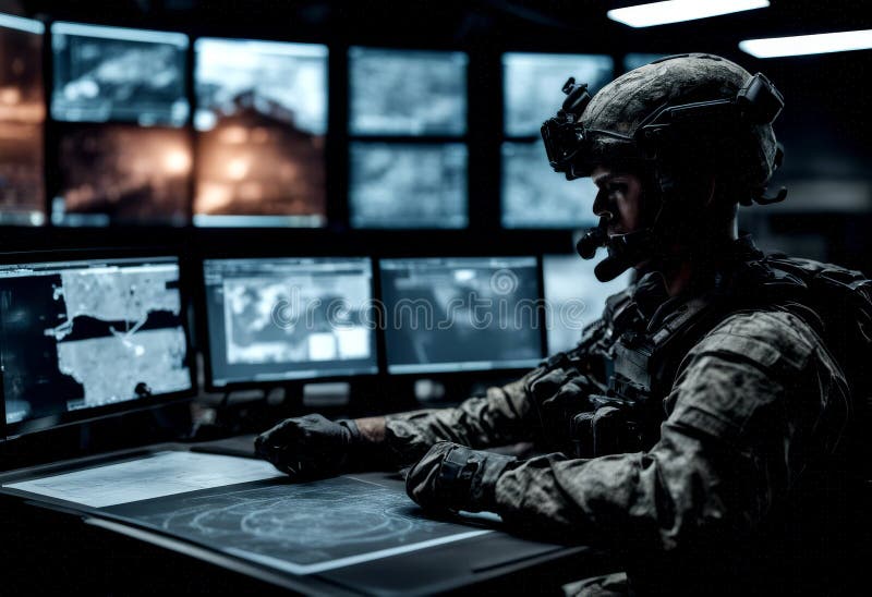 Operations Tactical Screens Room War Maps Soldier Utilizing Modern ...