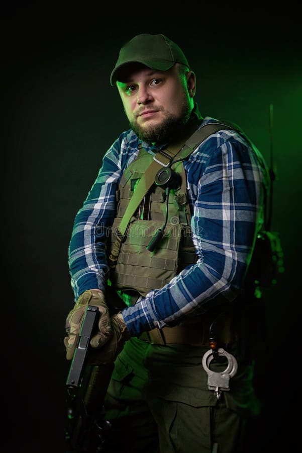 An Operative an FBI Agent in Armor and with a Weapon Stock Image ...