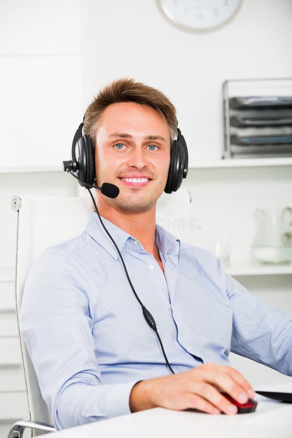 Operator Answering at Call Center Stock Photo - Image of desk ...