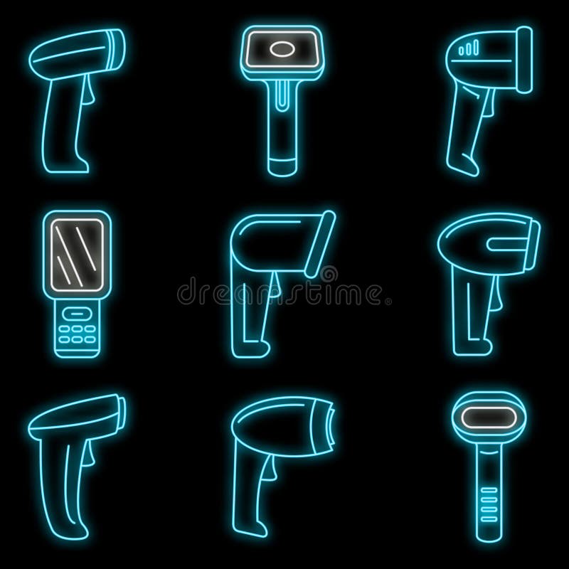 Operator Barcode Scanner Icons Set Vector Neon Stock Vector ...