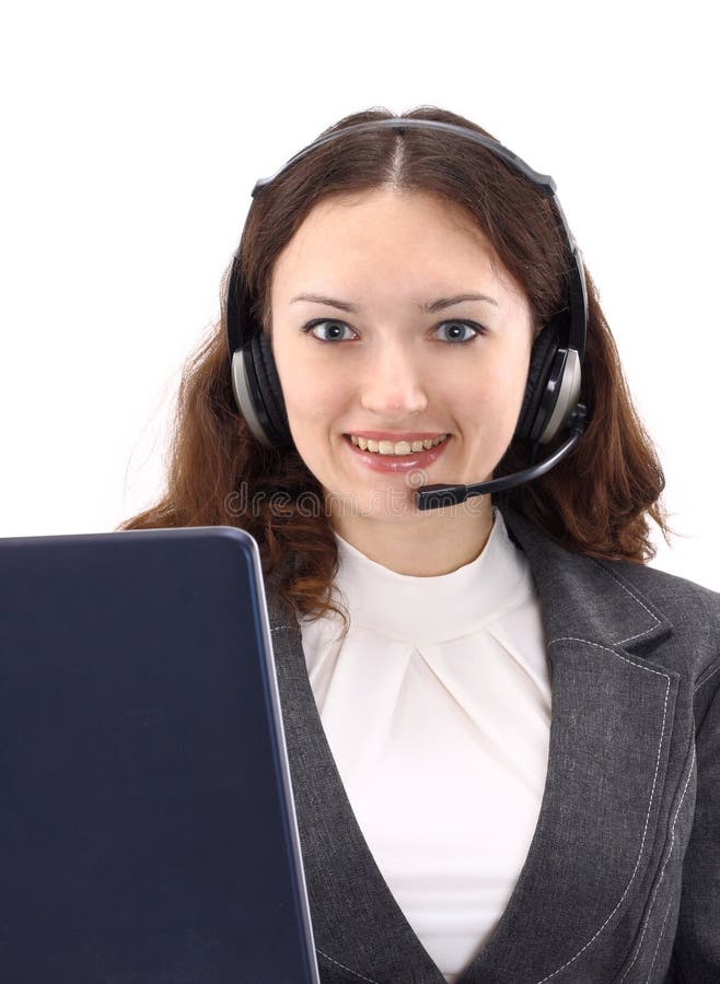 Brunette Telesales PC stock image. Image of friendly, consultation ...
