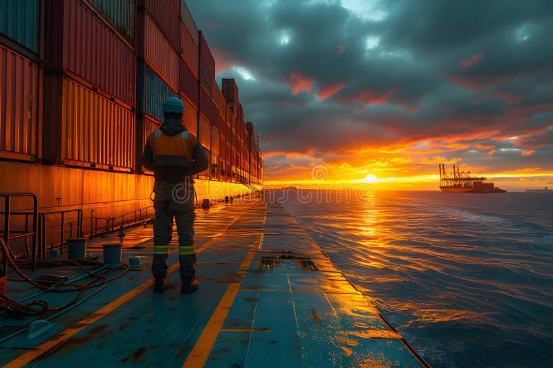 Operator Cargo Ship is Standing and Supervise, Manage, Control at the ...