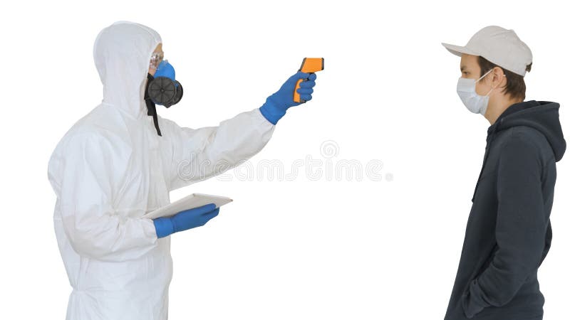 Operator Check Fever by Digital Thermometer on White Background. Stock ...