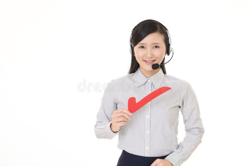 Operator with a check mark stock photo. Image of beautiful - 115257874