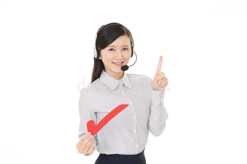 Operator with a check mark stock photo. Image of happiness - 115257988