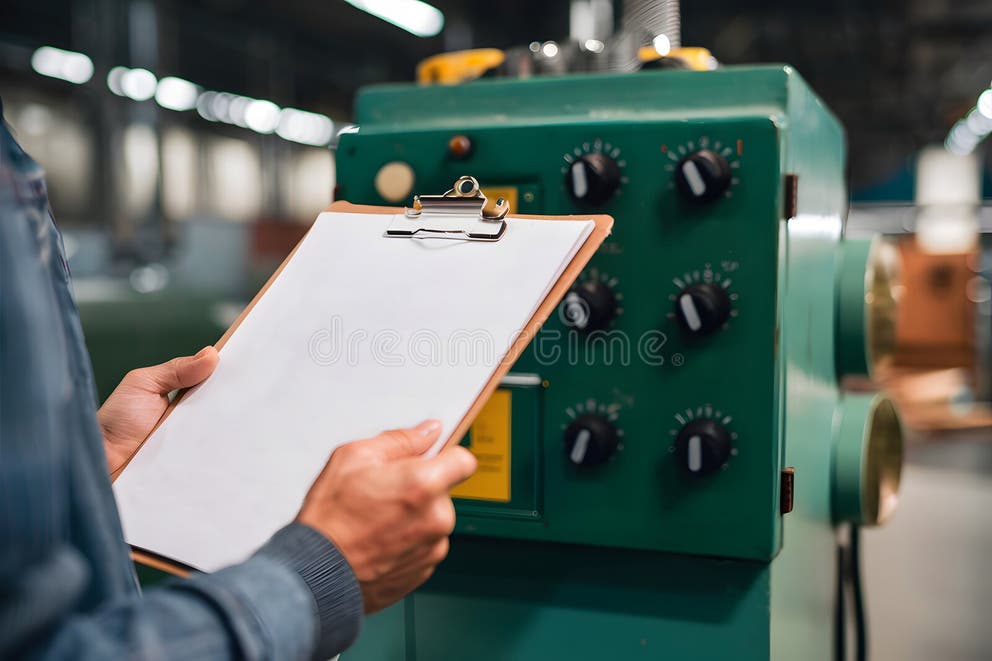 Operator Checking Controls on Industrial Machine in Factory Setting ...