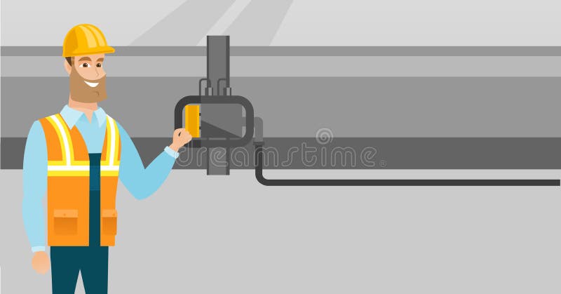 Operator Checking Detector on Gas Pipeline. Stock Vector - Illustration ...