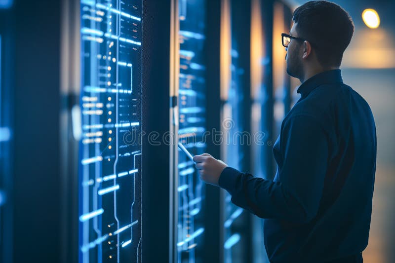 Operator Checking 5G Servers in Smart Factory Research Facility Stock ...