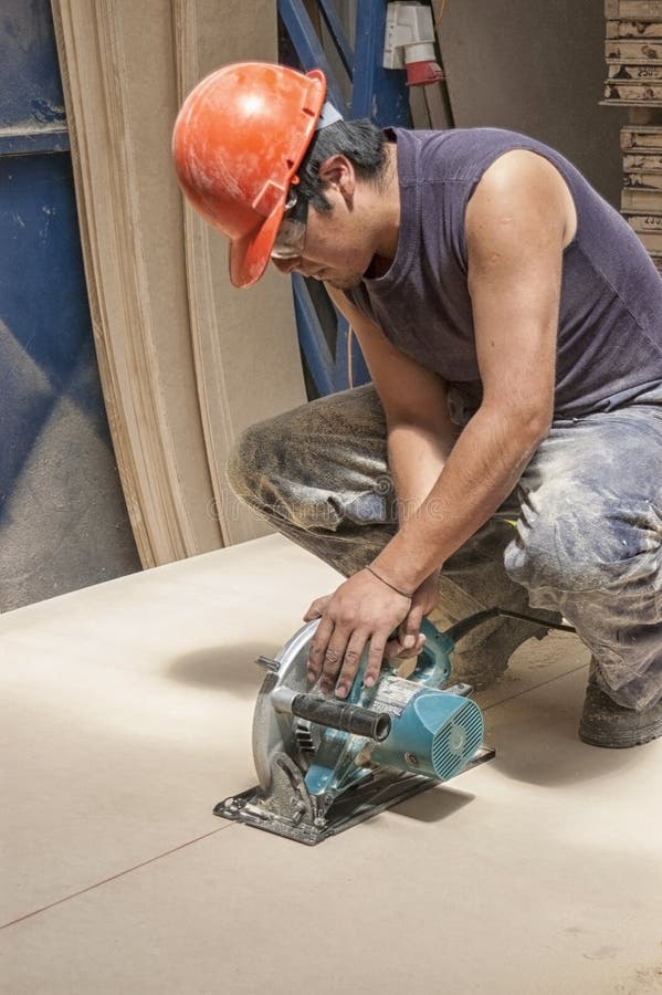 Operator with a Circular Saw Editorial Stock Image - Image of dust ...