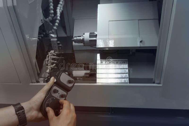 Operator of Cnc Change the Parameters of Machine-tool Stock Image ...