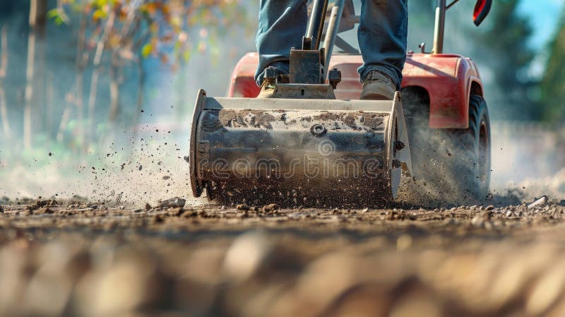 An Operator Controlling a Compactor Vibrating and Flattening the Ground ...