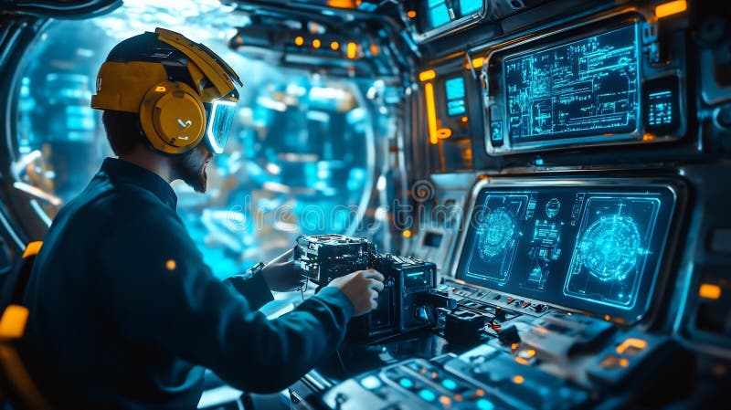 Operator Controlling Futuristic Deep Sea Mining Robot from Underwater ...