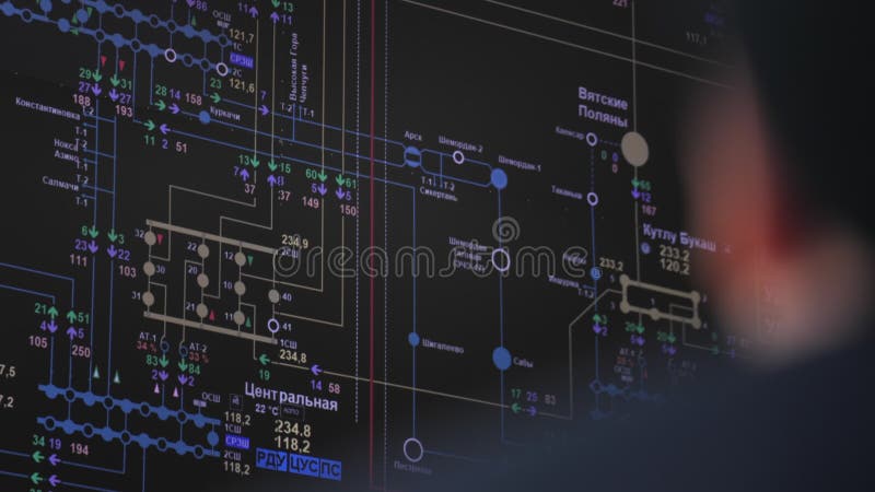 Operator Controls Equipment Looking at Screen with Schemes Stock ...