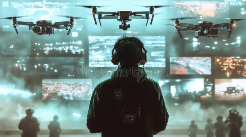 Operator Controls Multiple Drones while Monitoring Surveillance Screens ...