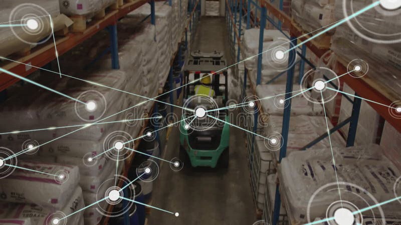 Driving Forklift in Warehouse, Worker Connected To Network Animation for Logistics Stock Video ...