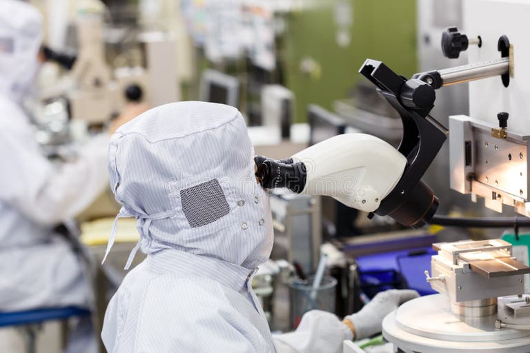 Operator in Factory Use Microscope Stock Image - Image of researcher ...