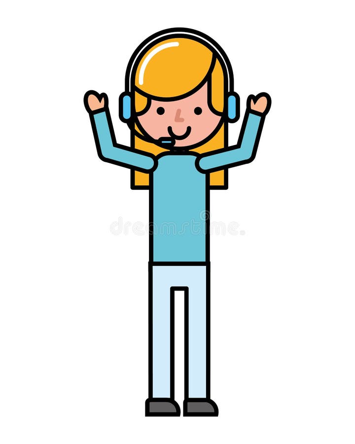 Operator Girl Character Using Headset Stock Vector - Illustration of ...