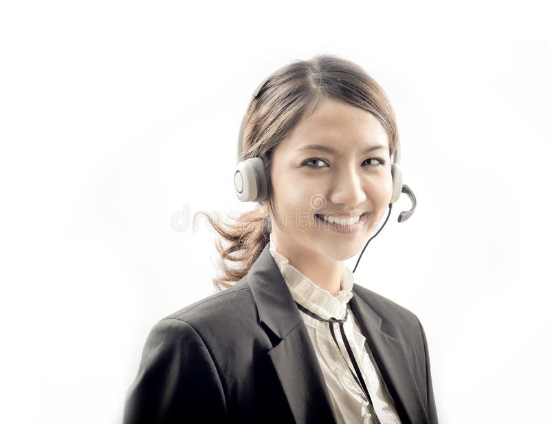 Operator Girl Isolated on White Stock Image - Image of isolated ...