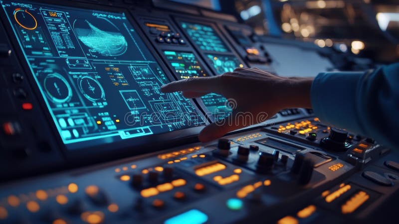 A Large Control Room with a Table and Various Electronics on the Wall ...