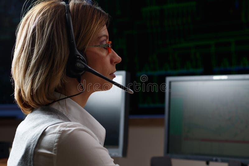 Operator with Headphone in Power Distribution Control Center Stock ...
