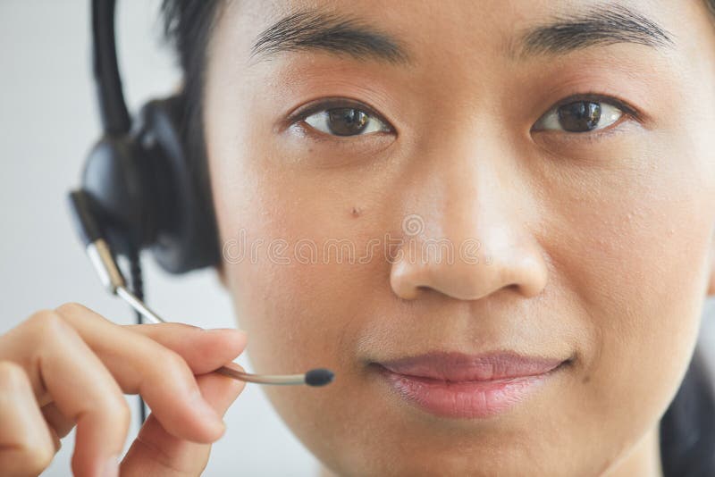 Operator in headphones stock image. Image of cheerful - 191983181