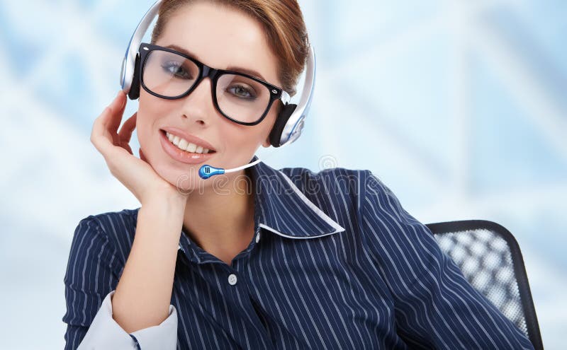 Operator in Headset at Workplace Stock Image - Image of office ...