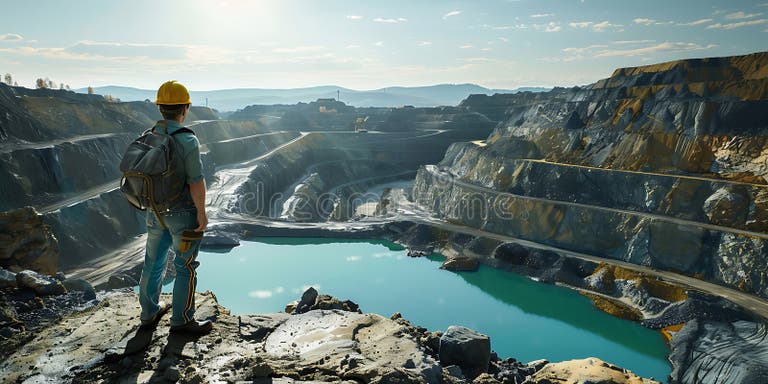 Operator Inspecting Open Pit Mine Background - Ai Generated Stock ...