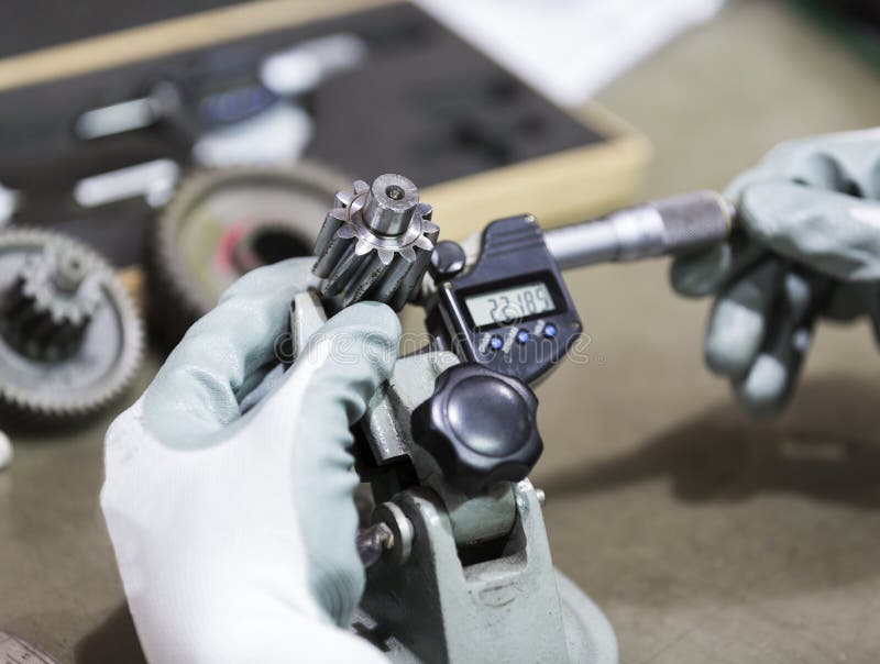 Operator Inspection Automotive Part by Micrometer Stock Image - Image ...