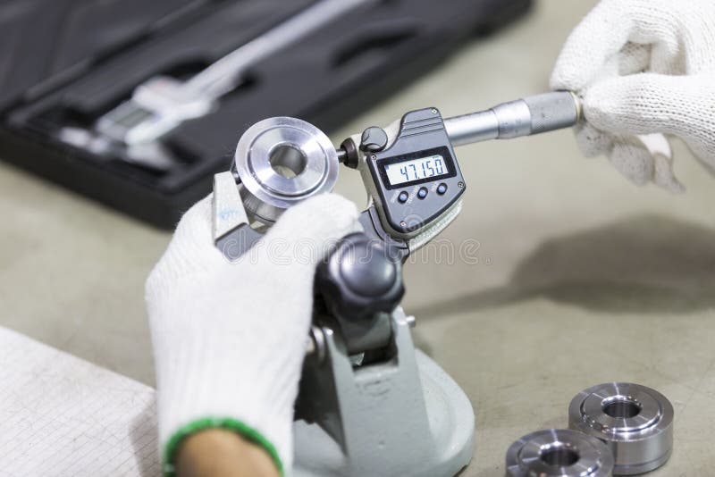 Operator Inspection Automotive Part by Micrometer Stock Photo - Image ...