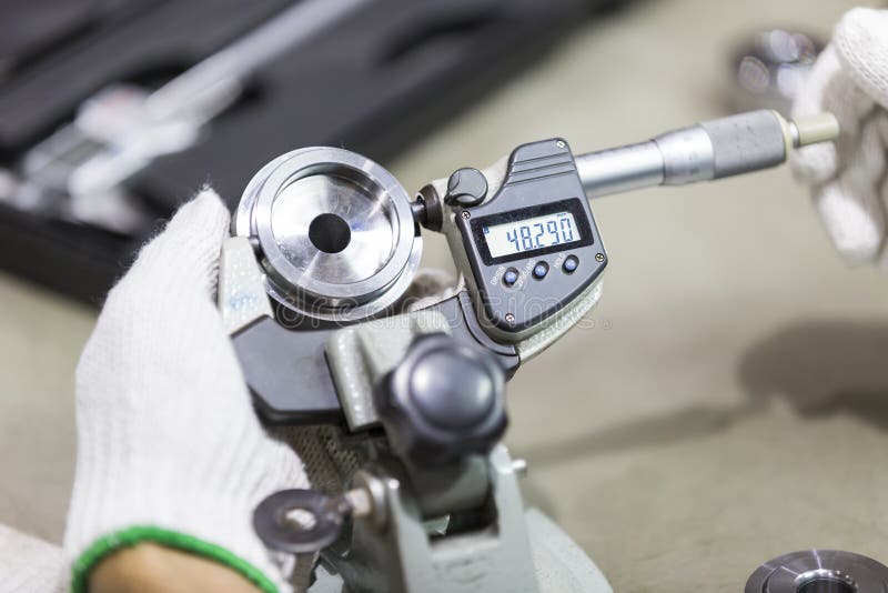 Operator Inspection Automotive Part by Micrometer Stock Image - Image ...