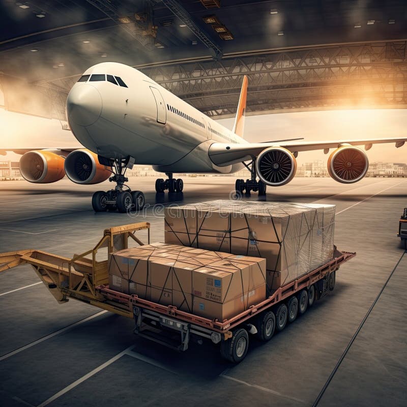 Operator Loading Cargo Box To Airplane Storage by Forklift Inside ...
