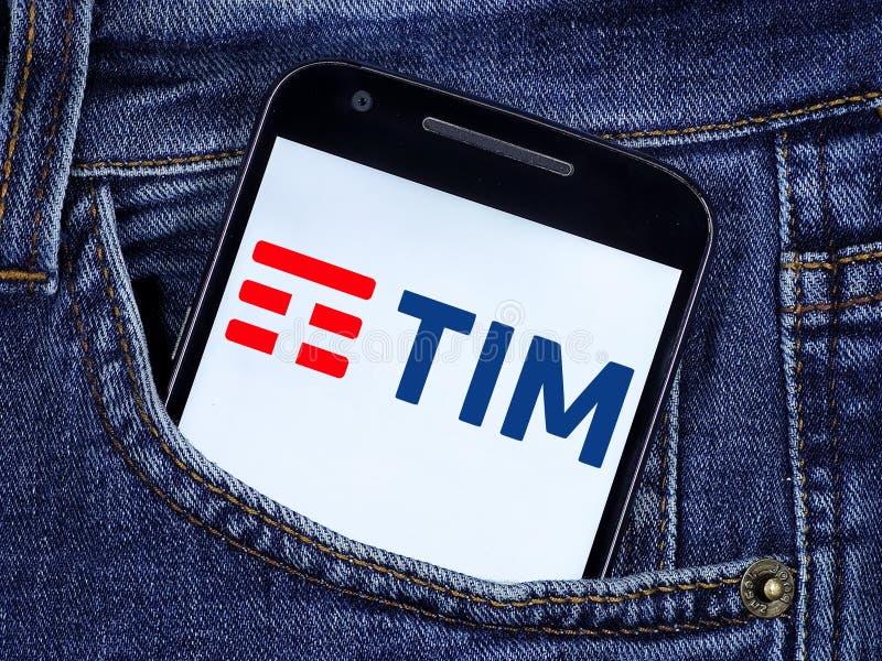 Operator Logo "TIM" on the Screen of the Mobile Device. it is a ...