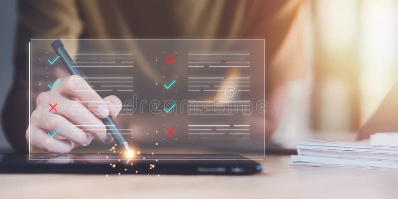Operator Makes Mark on the Survey Topic ,Checklist with Checkmarks and ...